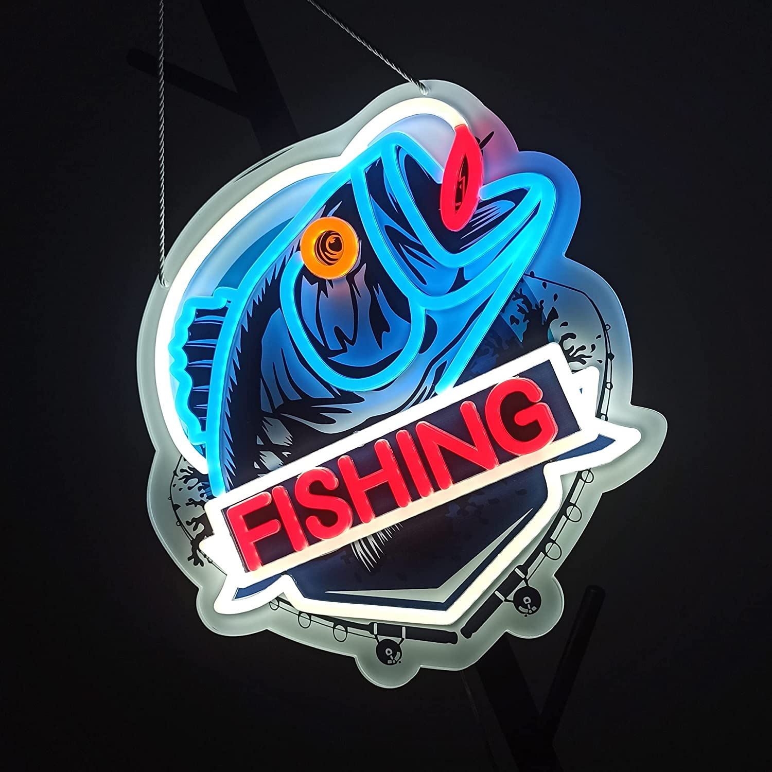 13X13 Inch Fishing Neon Sign Art Wall Lights for Beer Bar Club Bedroom ...