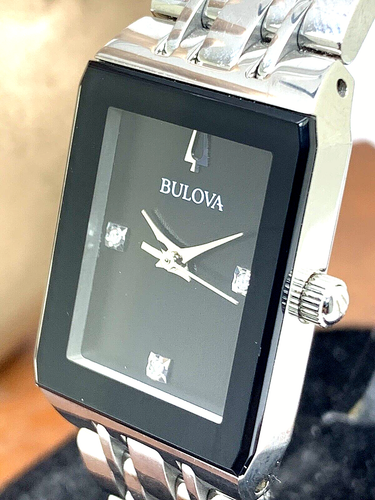 Bulova Womens Watch 96P202 Black Dial Diamond Quadra Silver Stainless ...