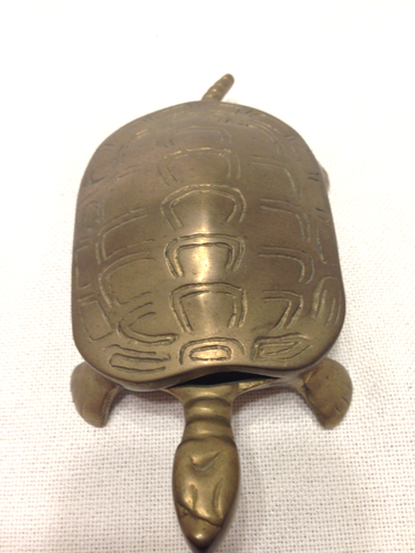 VTG Solid Brass Turtle 6" Hinged Lidded Trinket Jewelry Box Tortoise ...
