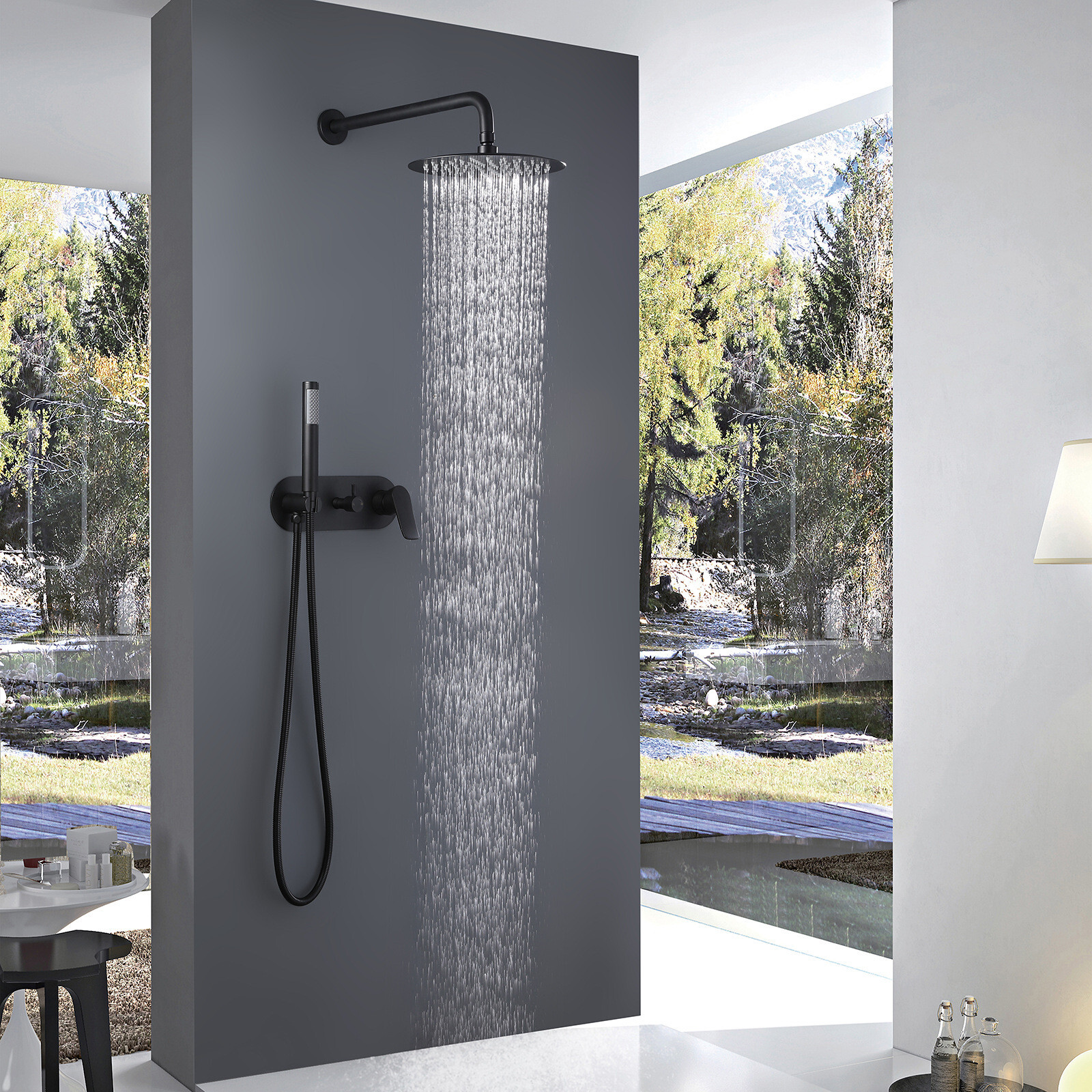 Luxury Black Bathroom Shower Hotel Rain Concealed Shower Set 10" Shower ...