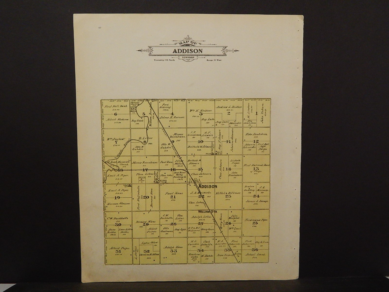 North Dakota Cass County Map Maple River or Addison Township 1906 Dbl Sd Q6#14 | eBay