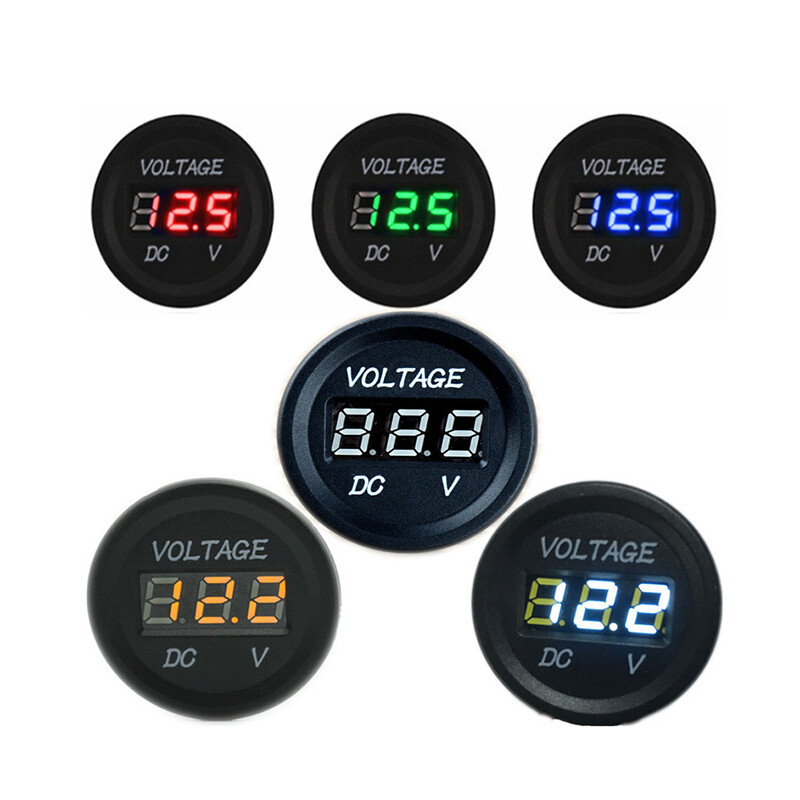 DC 12V-24V LED Digital Display Voltmeter Waterproof Round Voltage Gauge ...