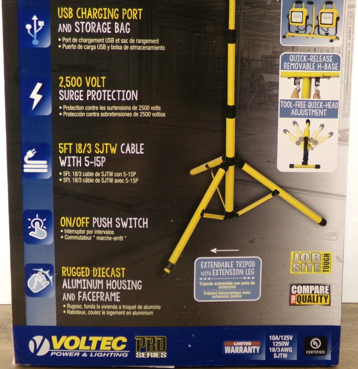 Voltec Pro Series 20,000 Lumen USB Dual Tripod Work Light, LED, 08 ...