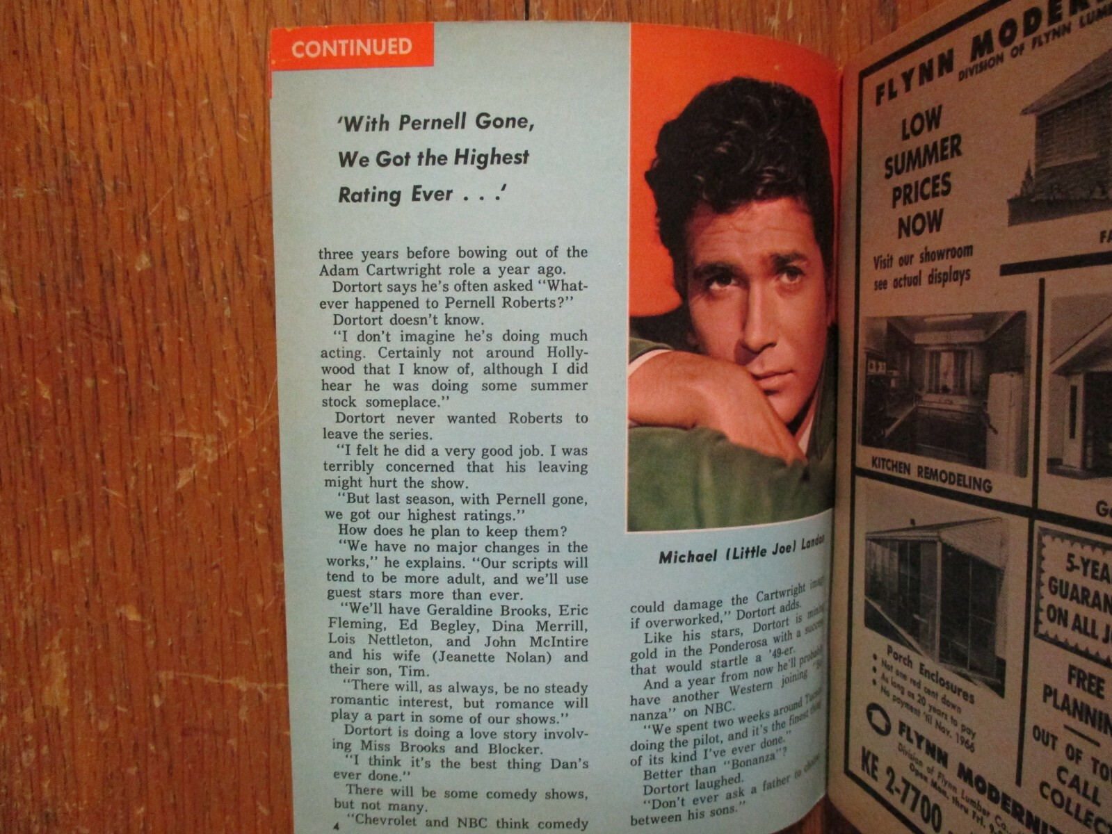 Aug. 7-1966 Detroit News TV Magazine(DAN BLOCKER/BONANZA/GAYE HUSTON ...