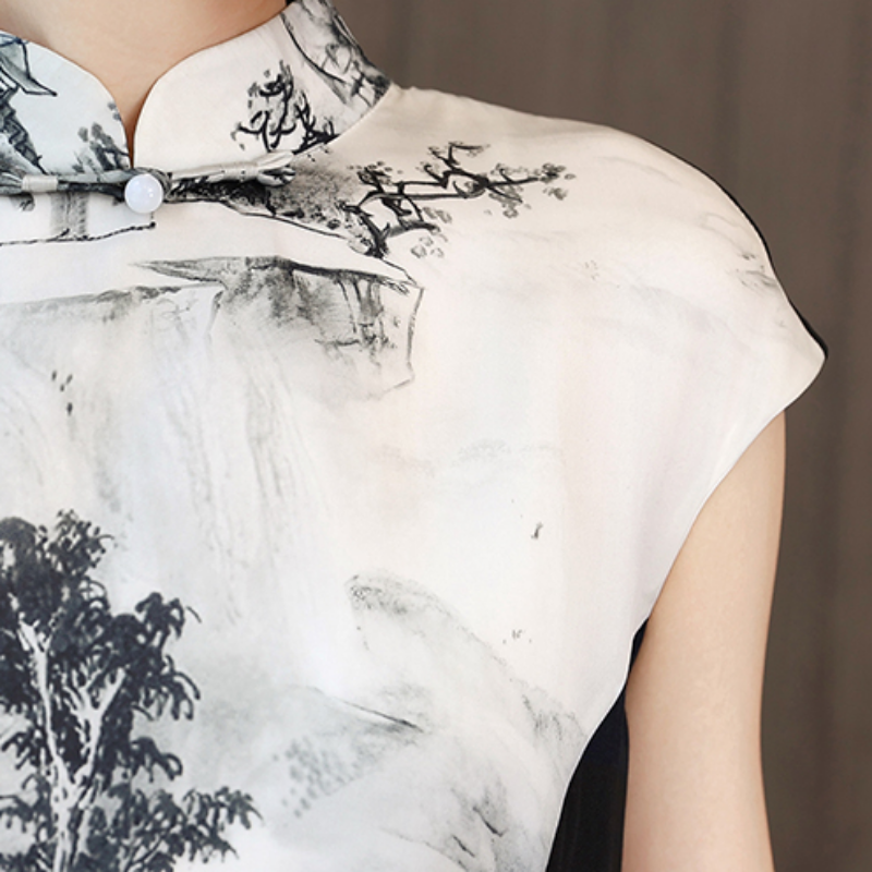 Lady Cheongsam Long Dress Vintage Short Sleeve Mandarin Collar Qipao ...