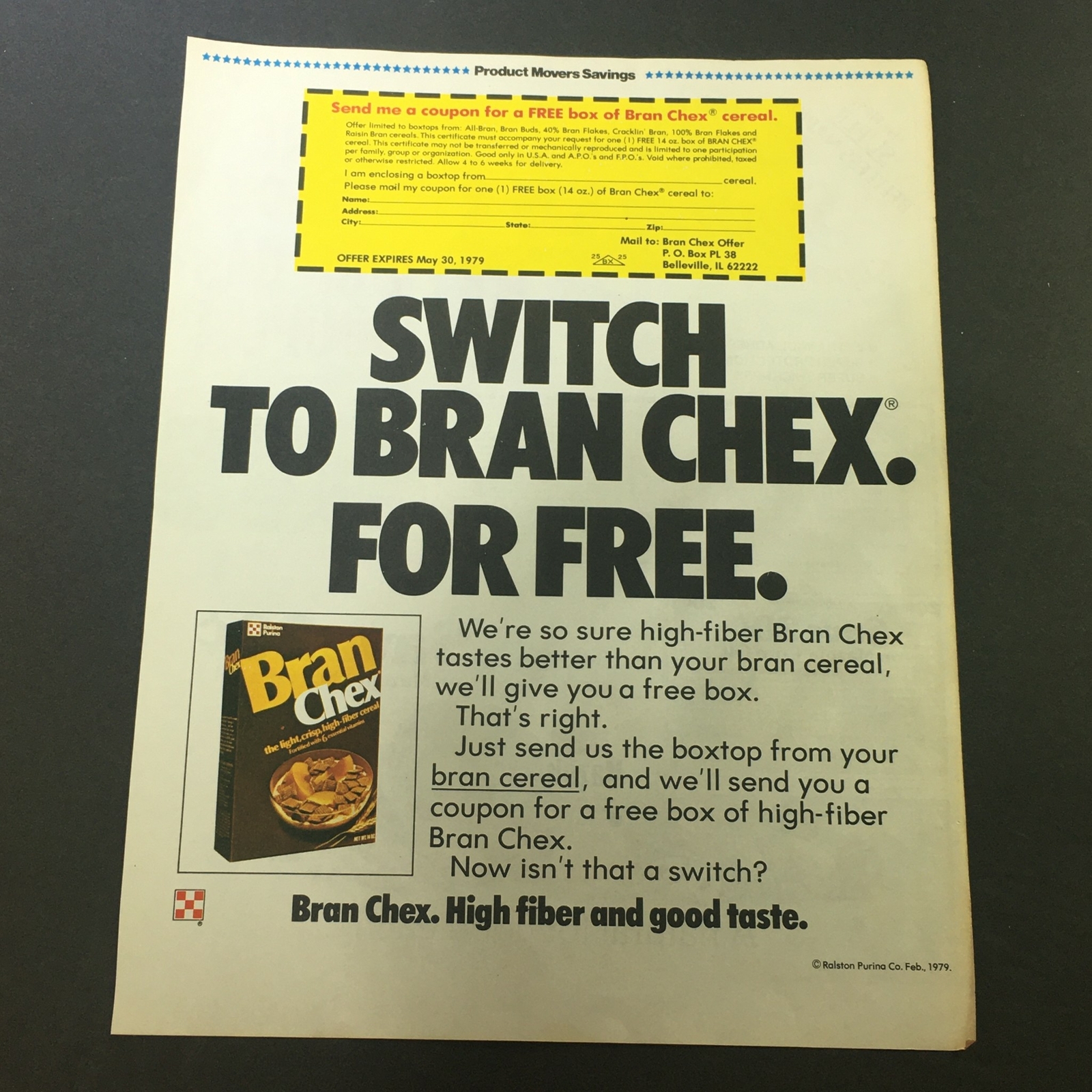 VTG 1979 Purina Bran Chex High-Fiber FREE Cereal Box Print Ad Coupon | eBay