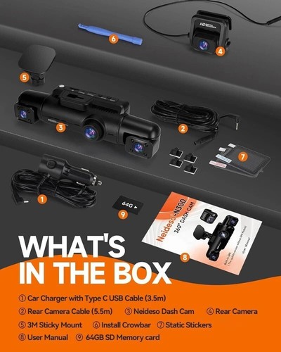 360° Dash Cam Front and Rear Inside, 4 Channel FHD 4 * 1080P, Wi-Fi GPS ...