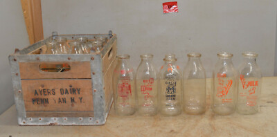 Ayers Dairy Penn Yan NY crate & 8 Oakdale milk bottles Jamestown ...
