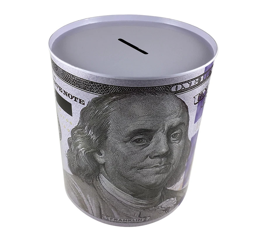 Large 6" Ben Franklin $100 Dollar Bill Money Coin Tin Savings Piggy ...