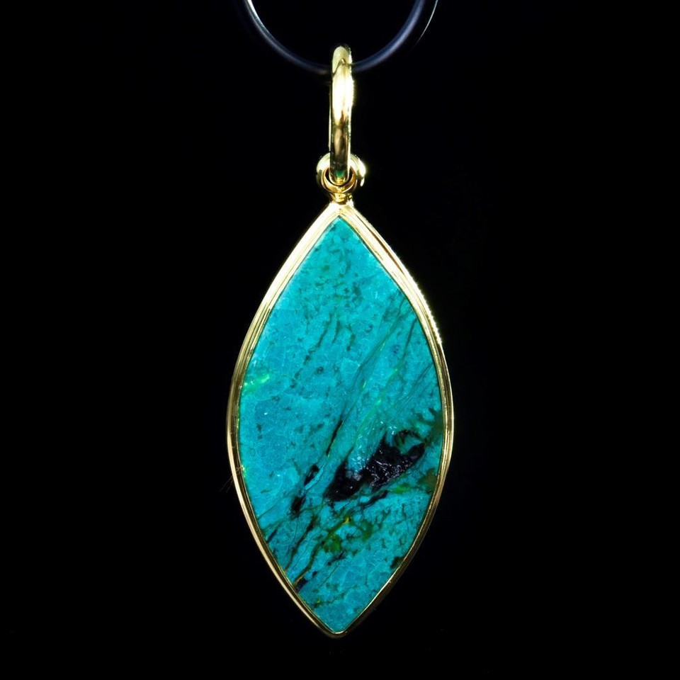 Pendant Gold Vermeil Sterling Gem Silica Chrysocolla Bacan Gem Cabochon ...