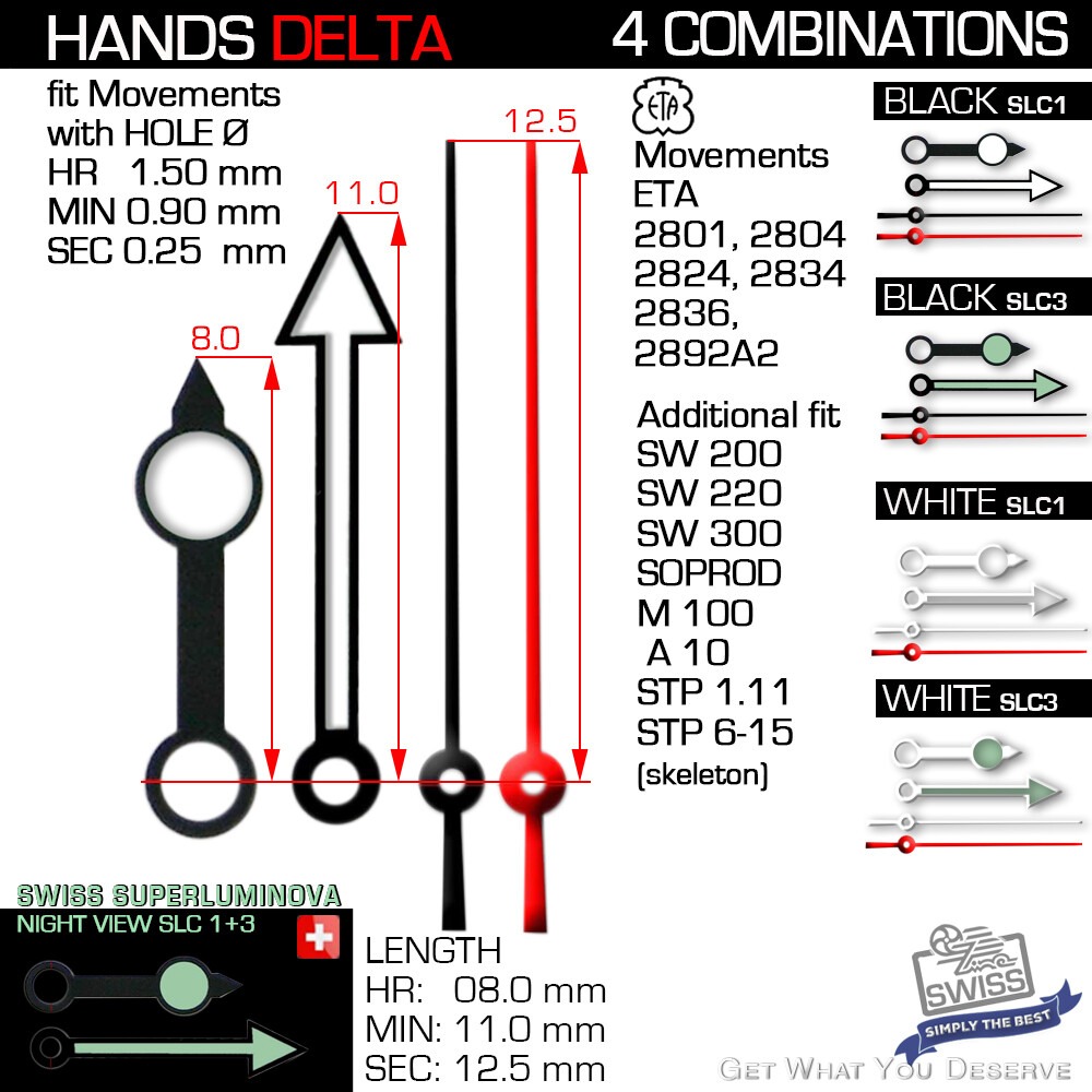 HANDS SET FOR MOVEMENT ETA 2801 2804 2824 2834 2836 SW200 SW220 Ref ...
