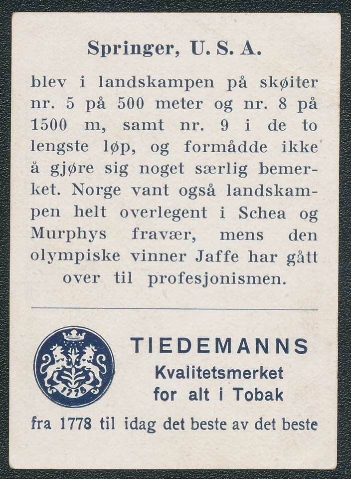 1928-35 TIEDEMANNS CARL SPRINGER SPEED SKATING TOBACCO CARD VG | eBay