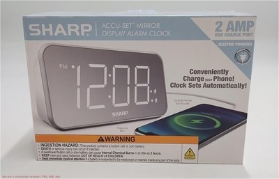Sharp: Modern Bedside LED Clock with USB Port Mirror Display Alarm ...