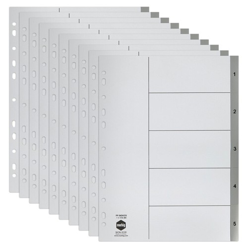 10x Marbig PP 1-5 Tab A4 Lever Arch/Binder Divider/Indices Filing ...