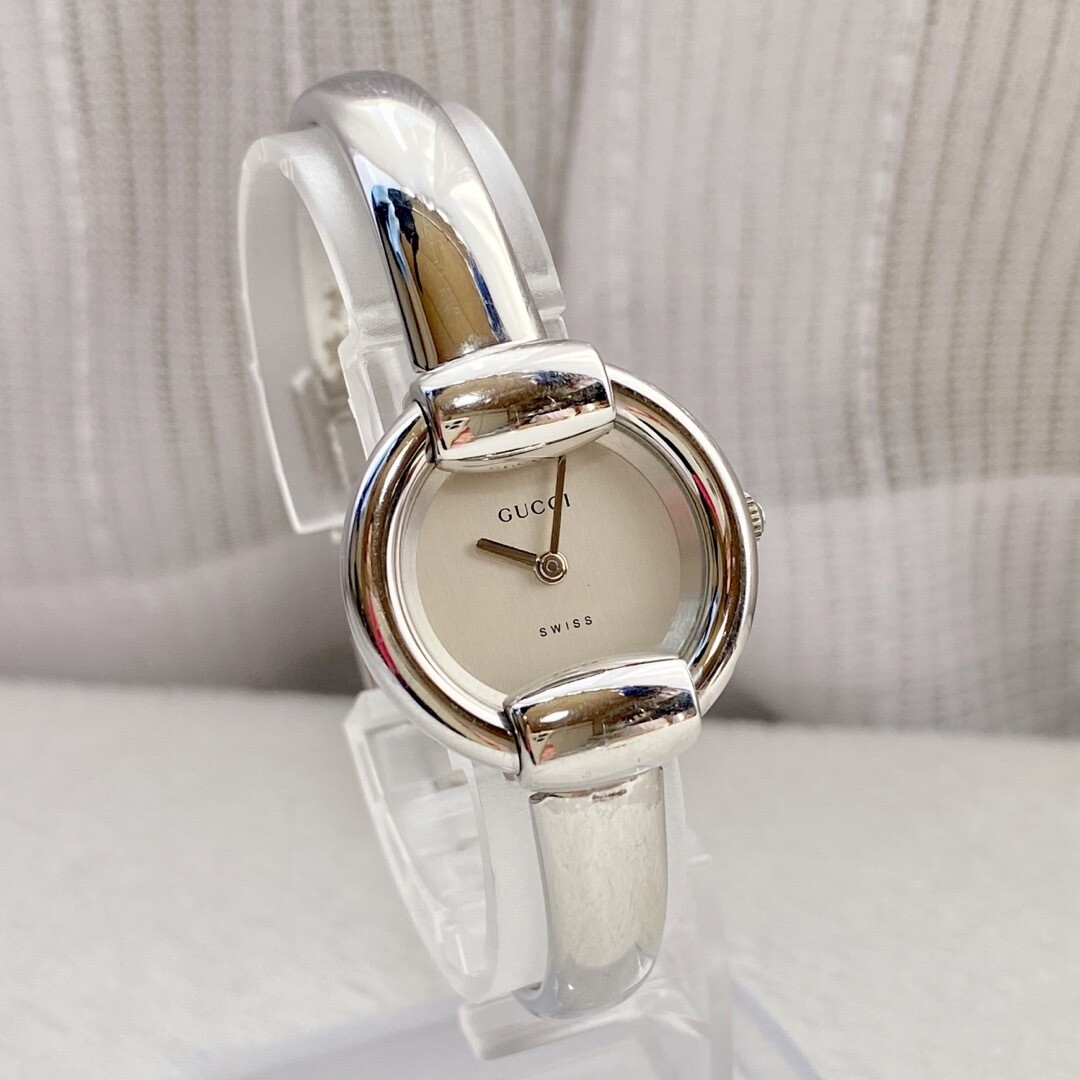 GUCCI 1400L Watch Silver White Shell Dial QZ Women’s Bangle Watch | eBay