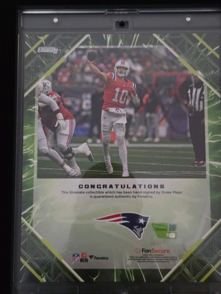 2025 Fanatics Emanate Drake Maye Auto Green Autograph NFL Patriots ...