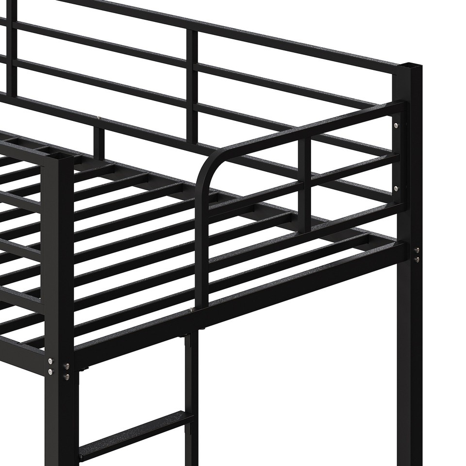 Black Twin Bunk Bed Square Tube High Guardrail Side Ladder Opening Iron ...