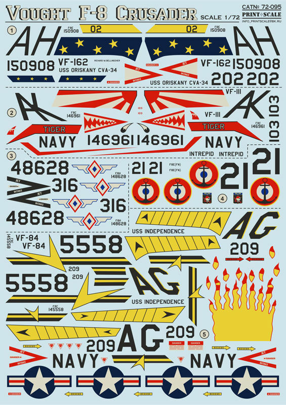 Print Scale 72-095 - 1/72 Decal for Vought F-8 Crusader (Aircraft wet ...