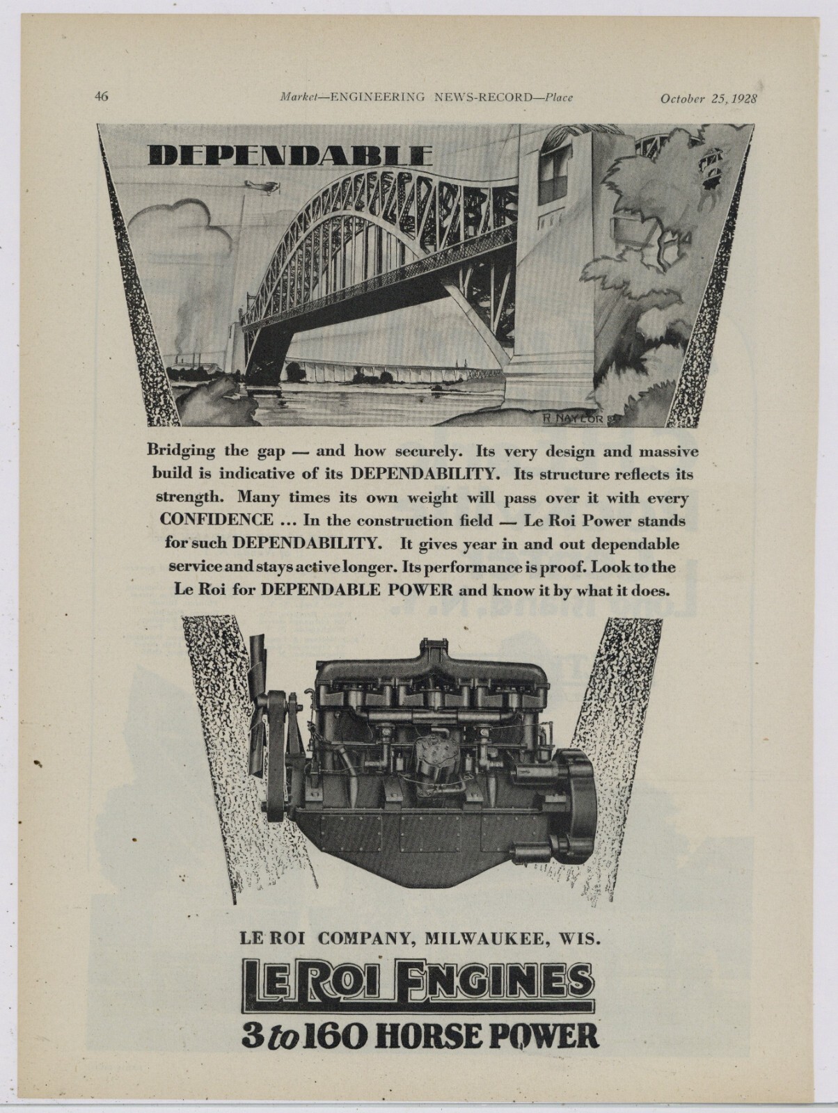 1928 Le Roi Co. Ad: Le Roi Engines - Bridging the Gap, and Securely ...