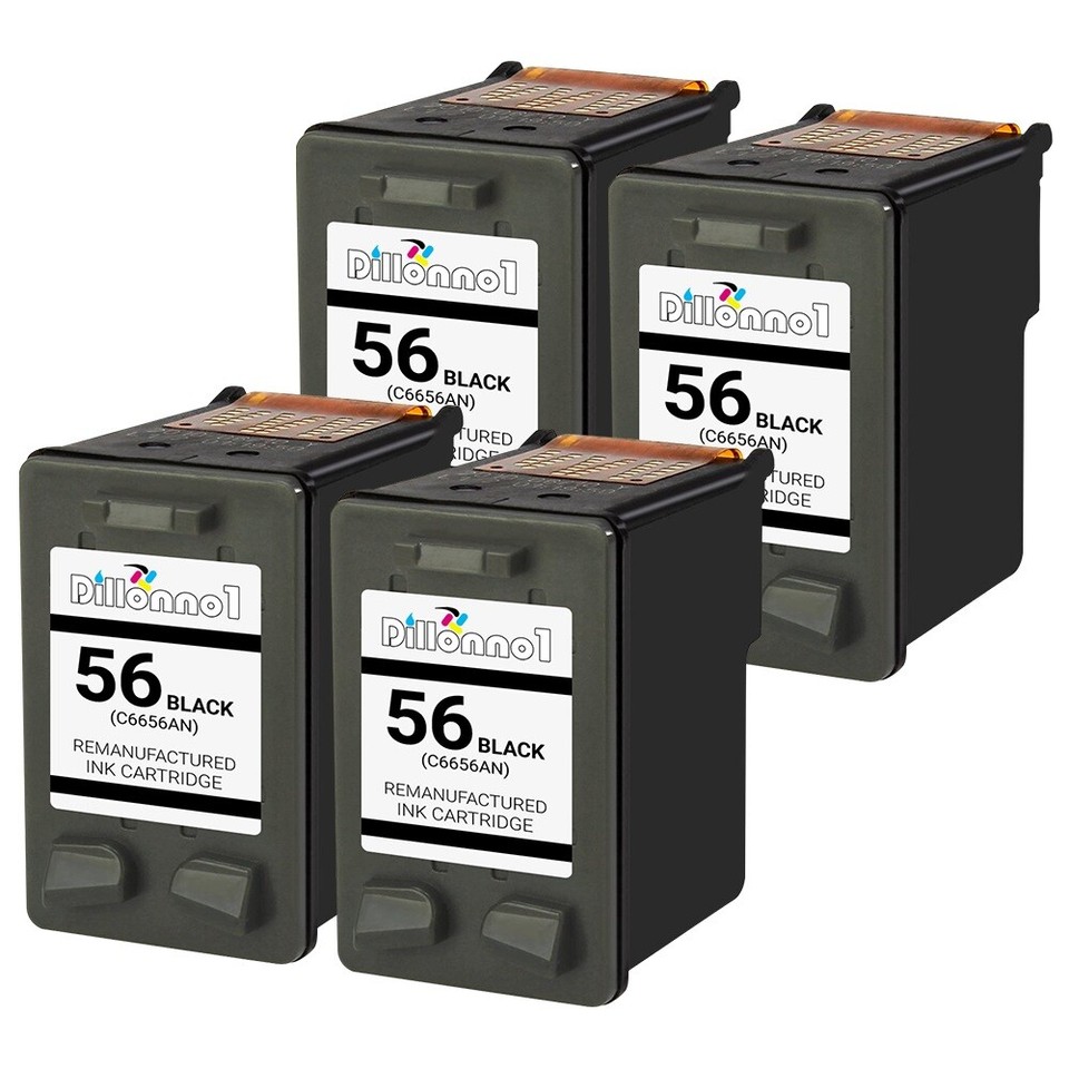 4PK Replaces HP 56 Ink Cartridge HP56 C6656AN 7150 5550 2110 5600 9600 ...
