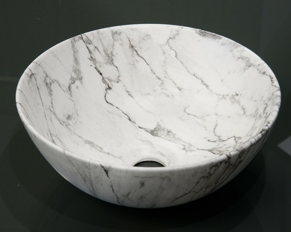 Marble Round Sink Basin Ceramic Marble Effect stylish Surface Mounted ...
