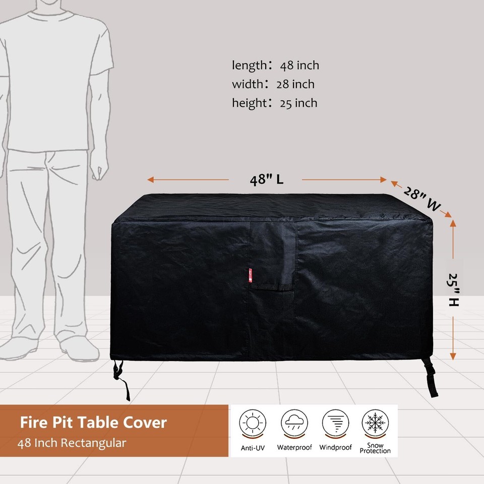 Rectangular Fire Pit Cover-Fits 44-48 inch Fire Table-Outdoor ...