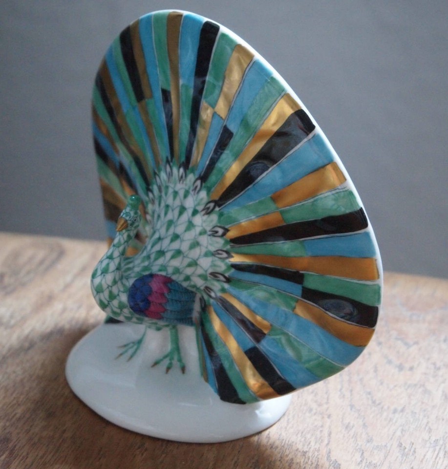 Herend Blue Porcelain Peacock Figurine Scal Pattern Rare Collectible ...