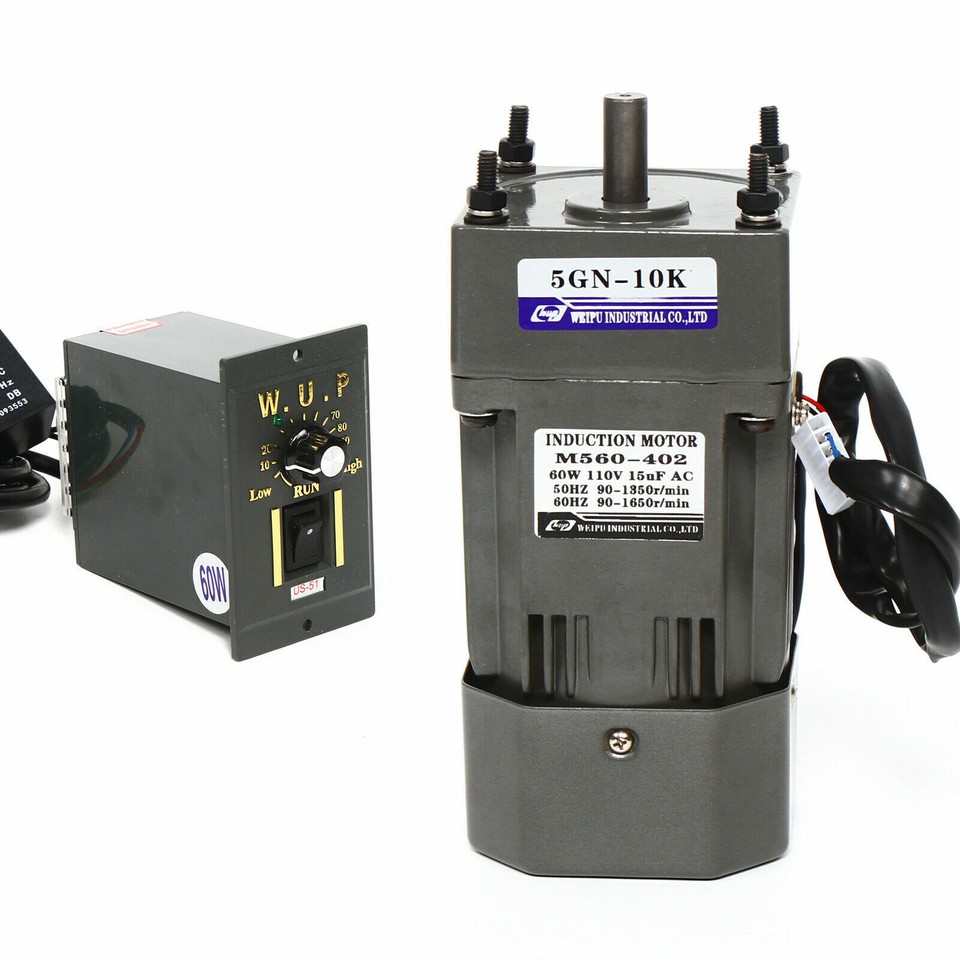 110V 60W AC Gear Motor Electric Variable With Speed Controller Single ...