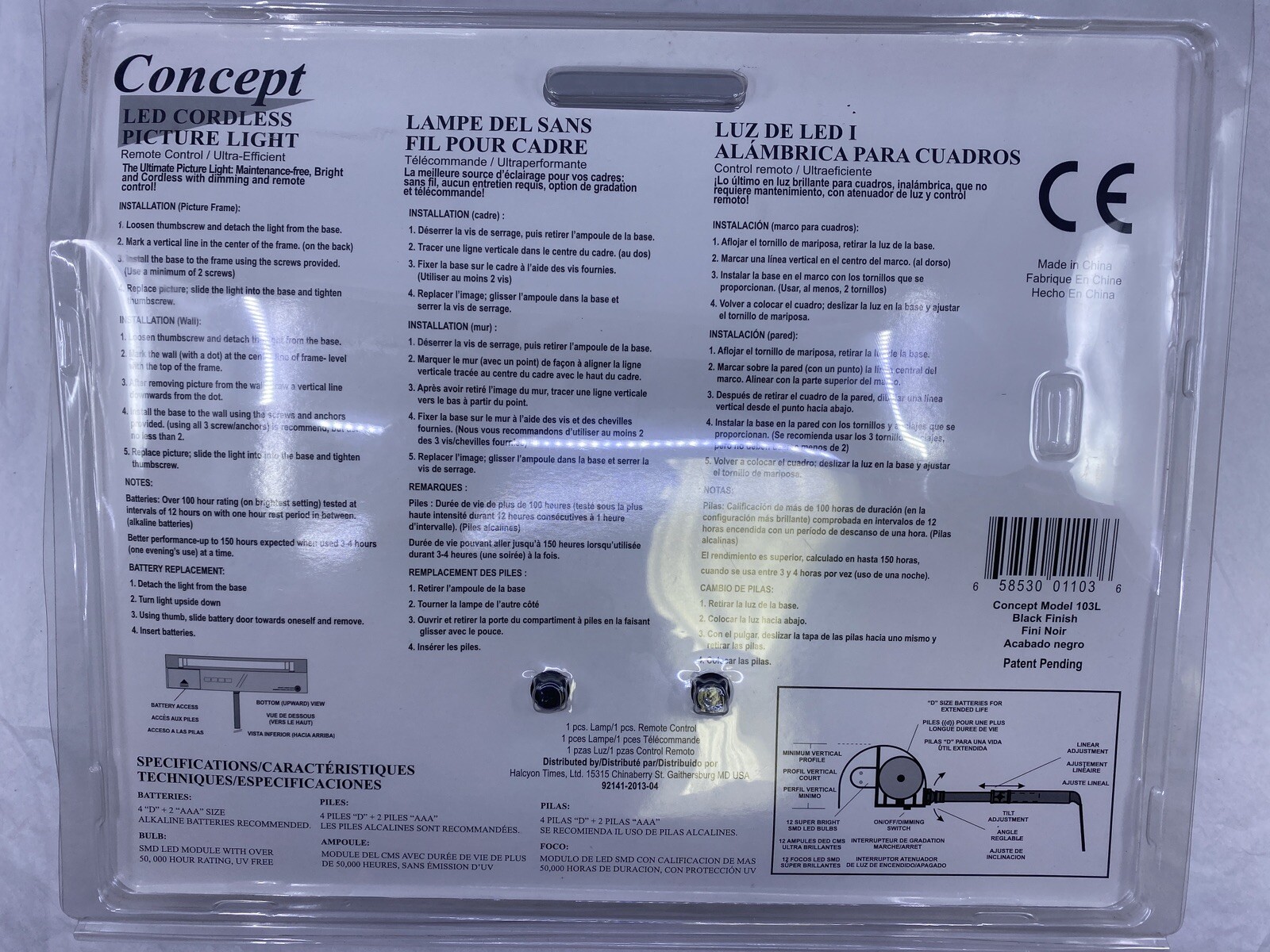 Concept Lighting 103L Cordless LED Picture Light 11.5-inch Black for ...