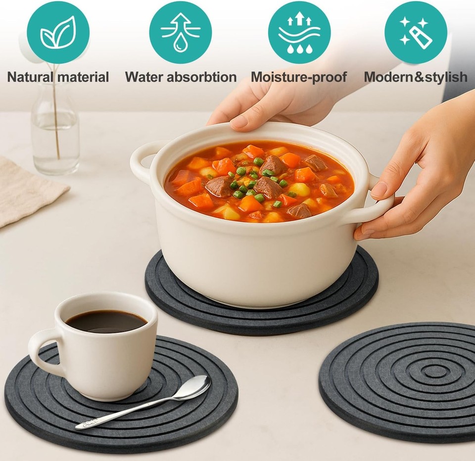 3 Pack Diatomite Stone Trivets Hot Dishes Coaster Set Silicone Kitchen ...