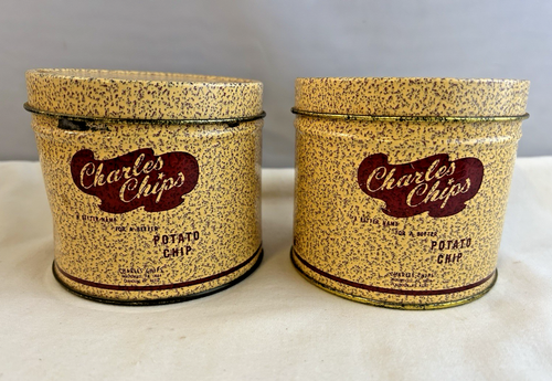 Lot of 2 Charles Chips Tin Potato Chip Mini Containers Empty | eBay