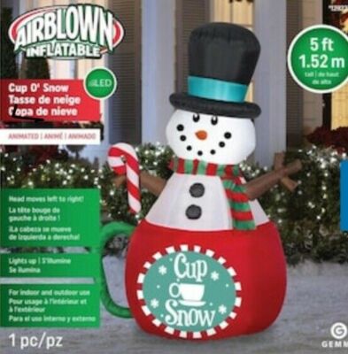 GEMMY 5 Ft ANIMATED SNOWMAN CUP OF SNOW Airblown Lighted Yard ...
