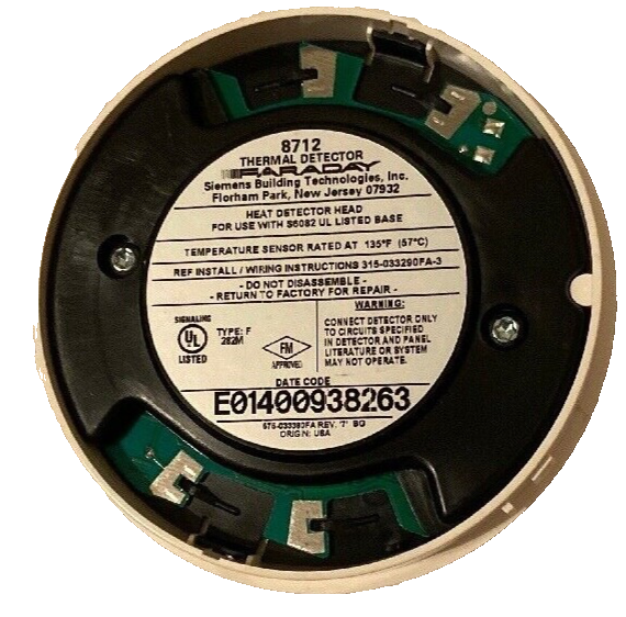 Fire Alarm Faraday ( SIEMENS ) 8712 Thermal Detector - Used | eBay