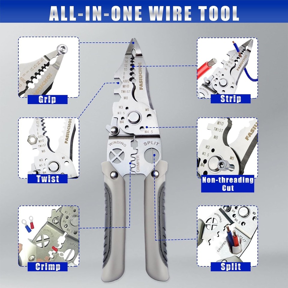 Multi-function Wire Stripper Tool Electrical, 9-in-1 Wire Cutter & Wire ...