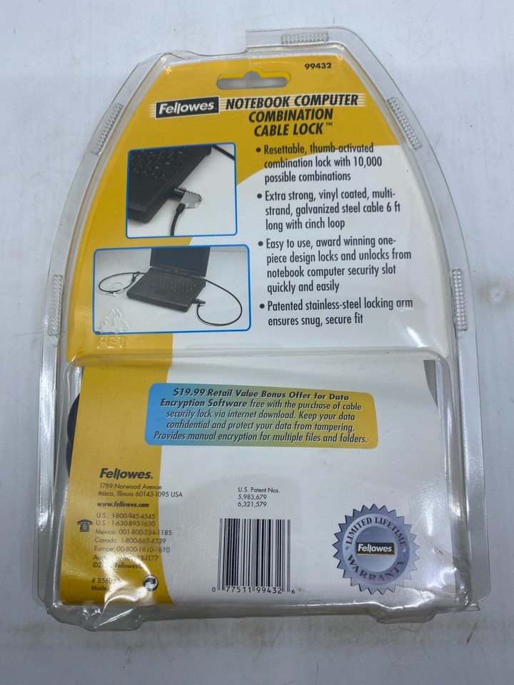 Fellowes Notebook Computer Combination Cable Lock™ Compatible with Most ...