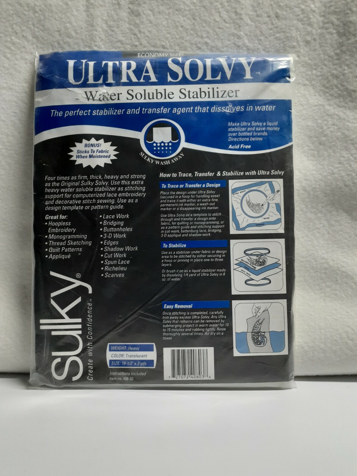 Ultra Solvy Water Soluble Stabilizer, 19-1/2" x 3 Yards | eBay