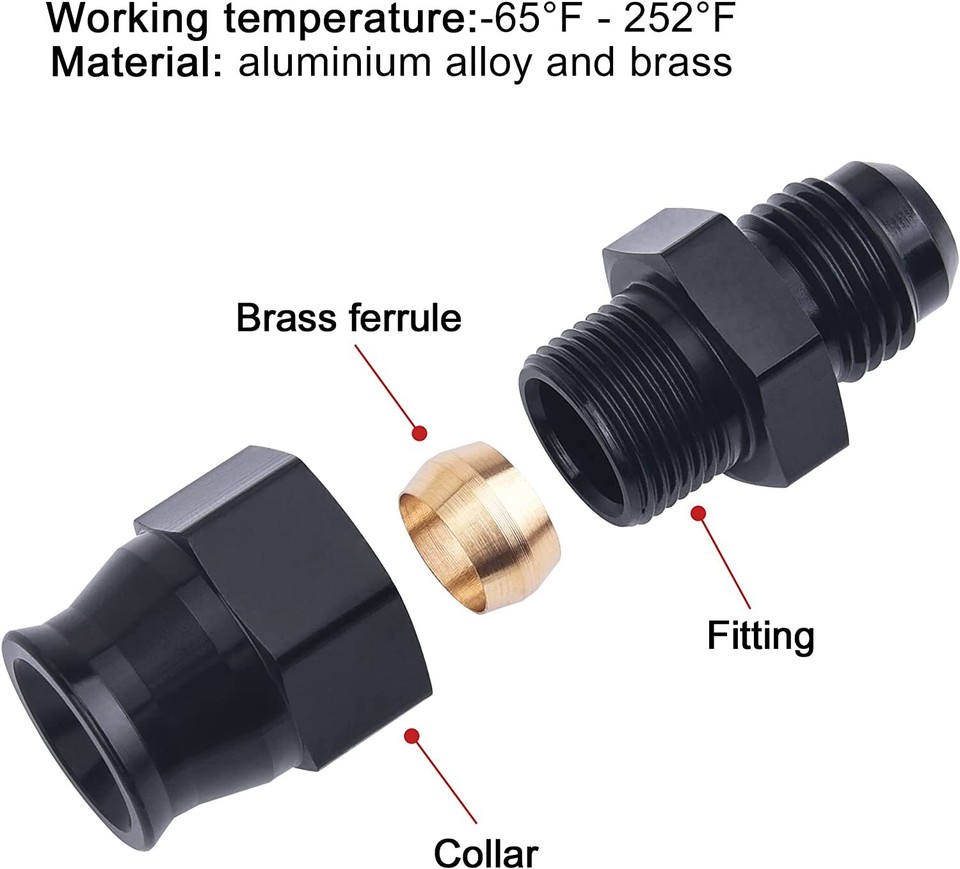 6AN To 3/8" Tube Hardline Fuel Line Adapter Fitting Tubing compression ...