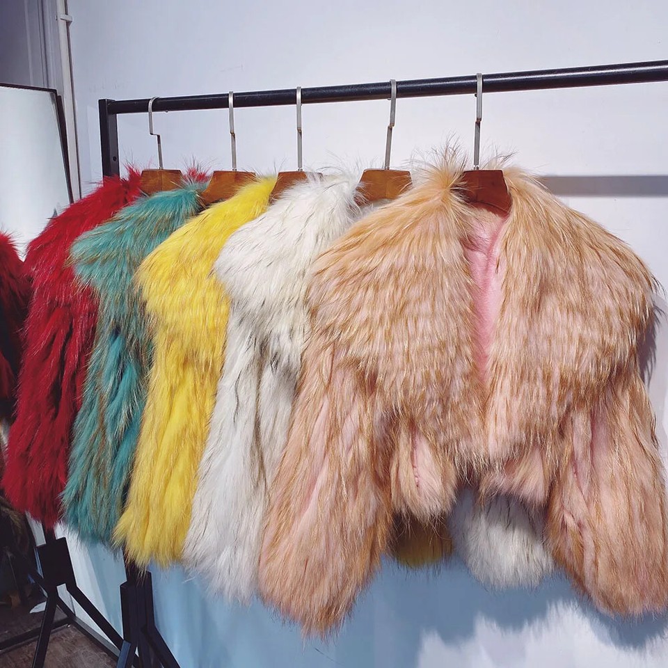 Turn-Down Collar Fur Jacket Women Short Cropped Fur Outwear Streetwear ...