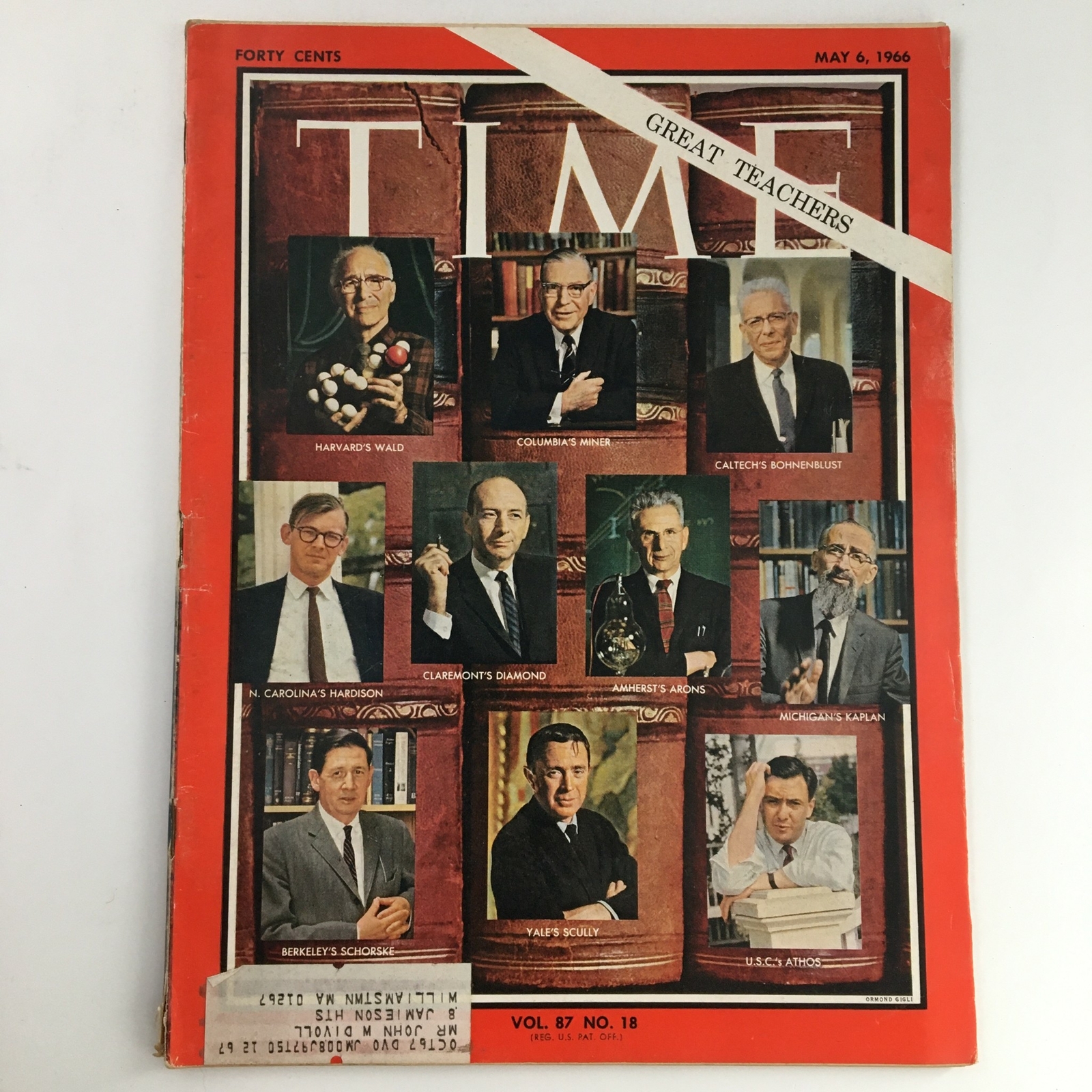 Time Magazine May 6 1966 Vol 87 #18 George Wald & Dwight Miner ...