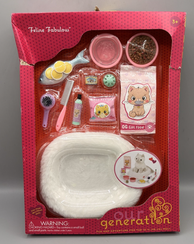 Our Generation Feline Fabulous Pet Bed & Play Food Accessory Set New ...