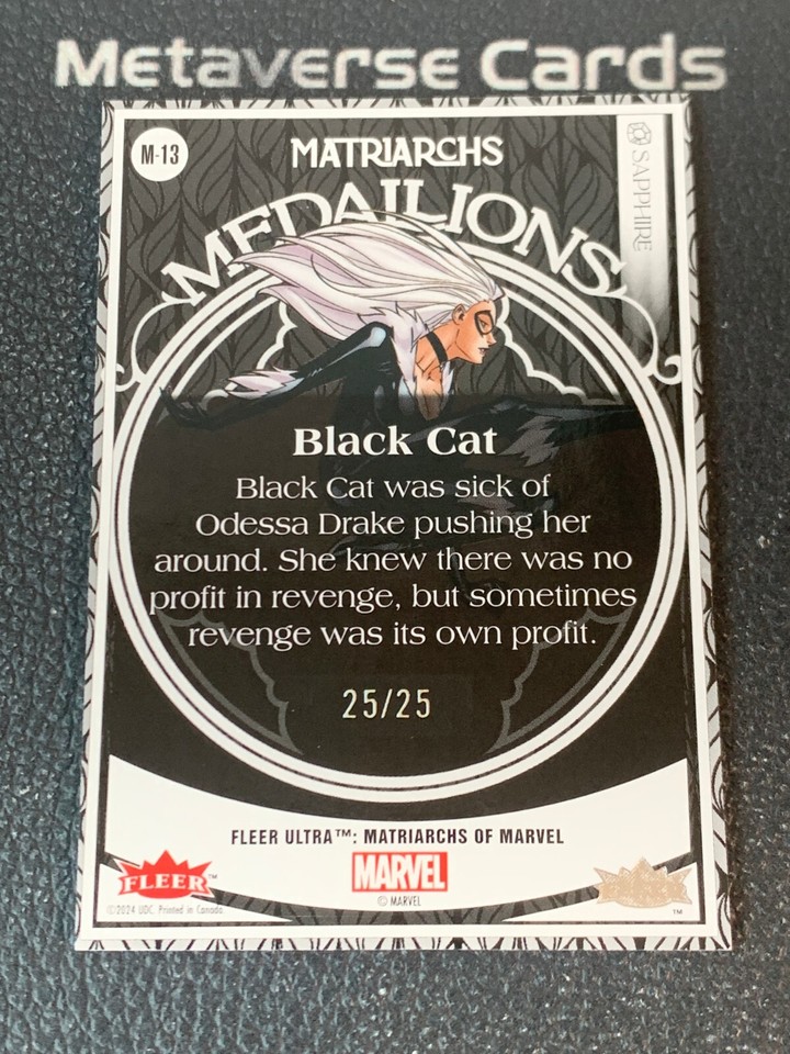 2024 Fleer Ultra Matriarchs Of Marvel Black Cat Medallions Sapphire 25/ ...