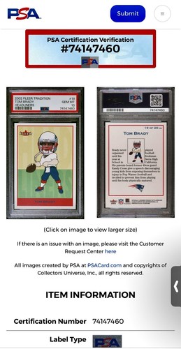 Tom Brady 2002 Fleer Tradition Headliners Big Head Insert - SSP PSA 10 ...