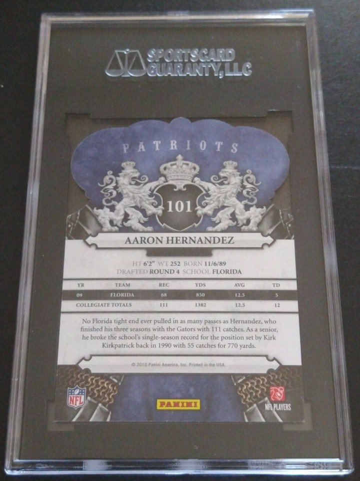 2010 Panini Crown Royale #101 Aaron Hernandez Rookie RC SGC 9 Mint ...