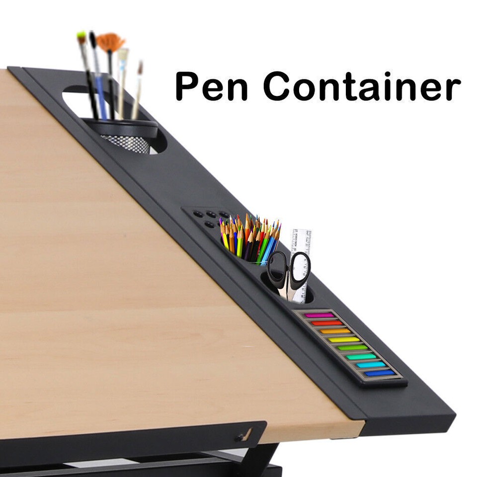Drafting Drawing Table Tiltable Tabletop Edge Stopper Adjustable Height ...