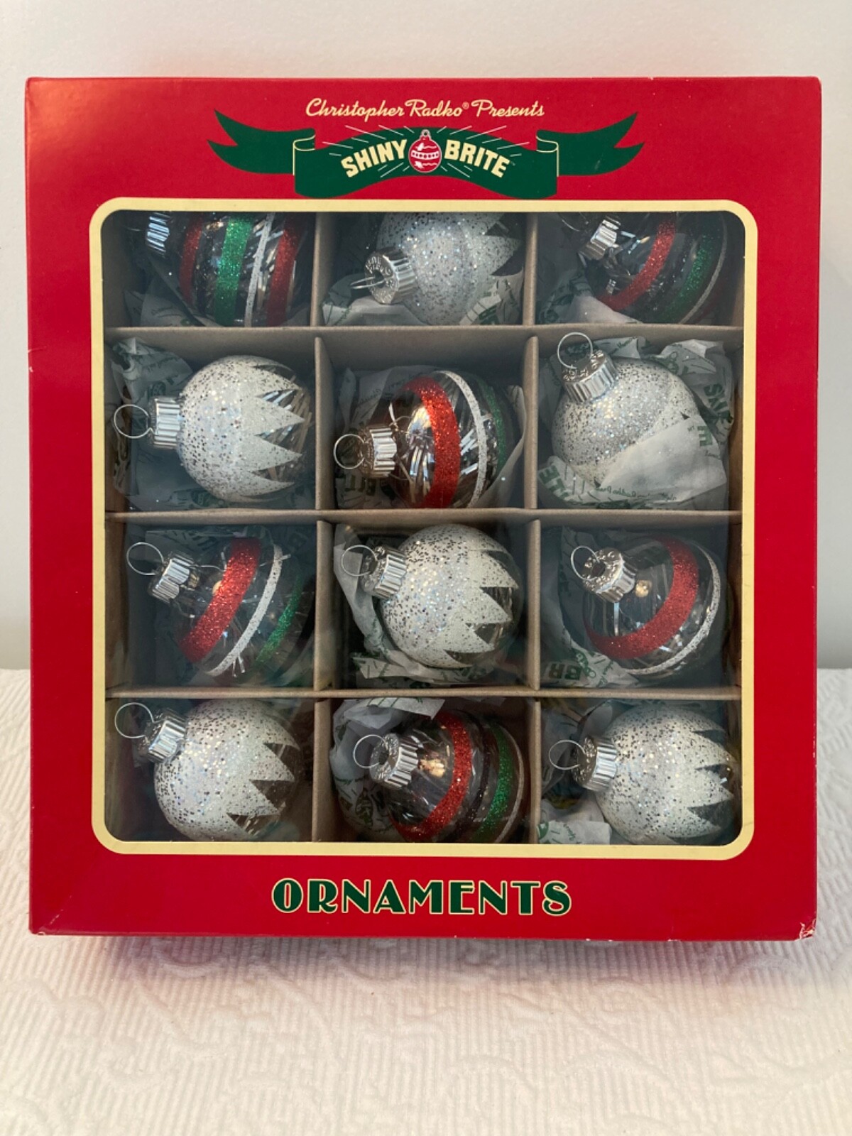 SHINY BRITE CHRISTOPHER RADKO 12 Sparkly Vintage Style Tinsel Ornaments ...