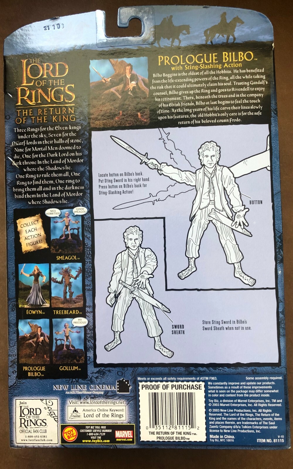 Marvel Toybiz Lord Rings Action PROLOUG BILBO Return of the King MIB ...