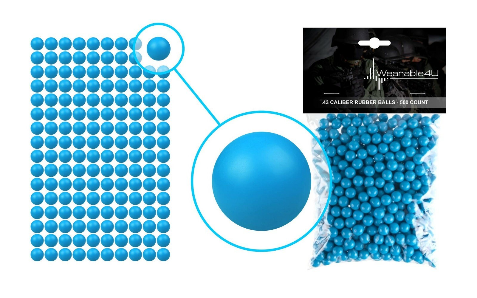 Wearable4U .43 Cal Reusable Blue Rubber Balls for Paintball Gun 500 ...