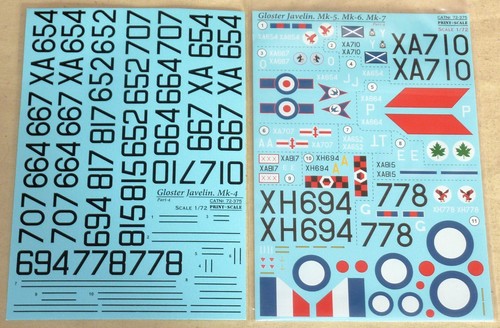 Print Scale Decals 72-375 Gloster Javelin FAW.5 FAW.6 FAW.7 decal in 1: ...