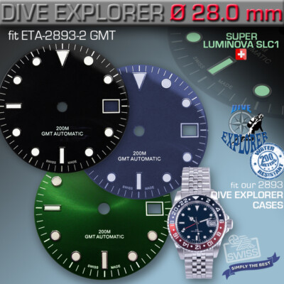 DIVE EXPLORER DIAL, Ø 28 MM fit ETA 2893-2 GMT, SW 330 GMT | eBay