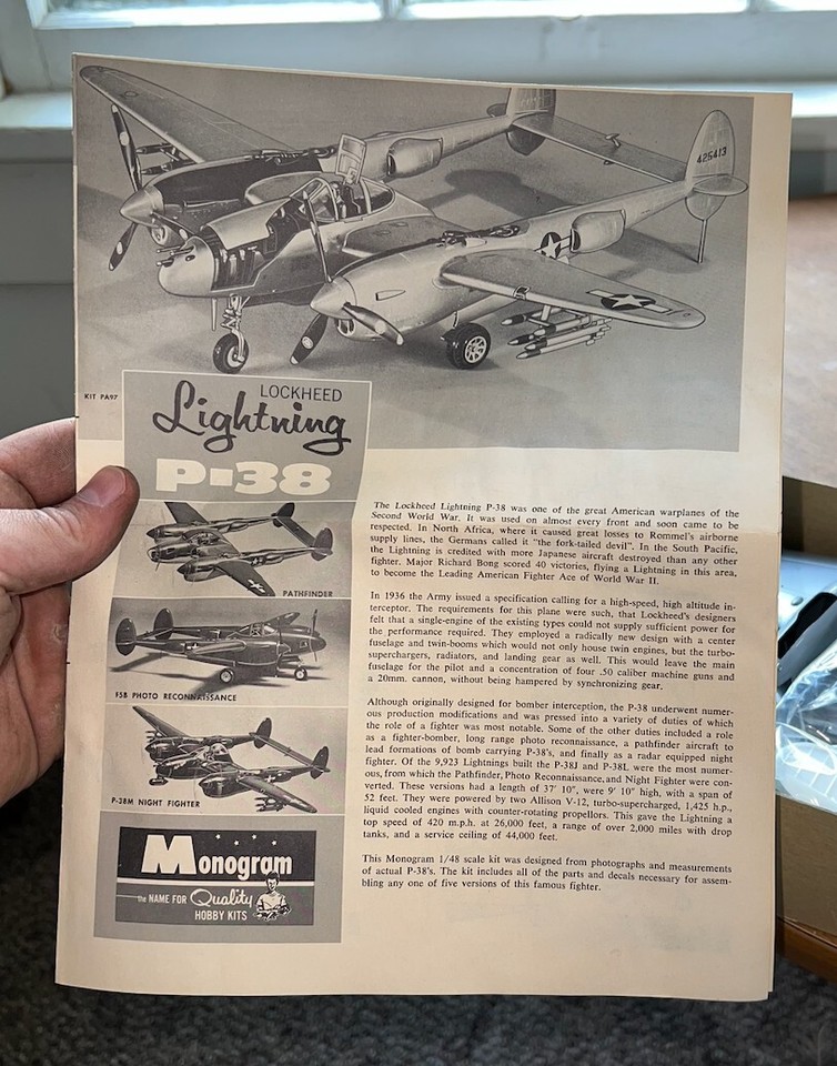 LOCKHEED P-38 LIGHTNING; Monogram PA97-200; 1:48 scale; 1964 vintage Antique NEW | eBay